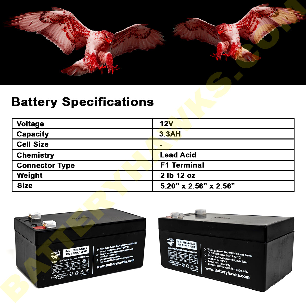 (10 Pack) 12V 3.3AH SLA F1 Terminal Sealed Lead Acid Battery for Multi ...