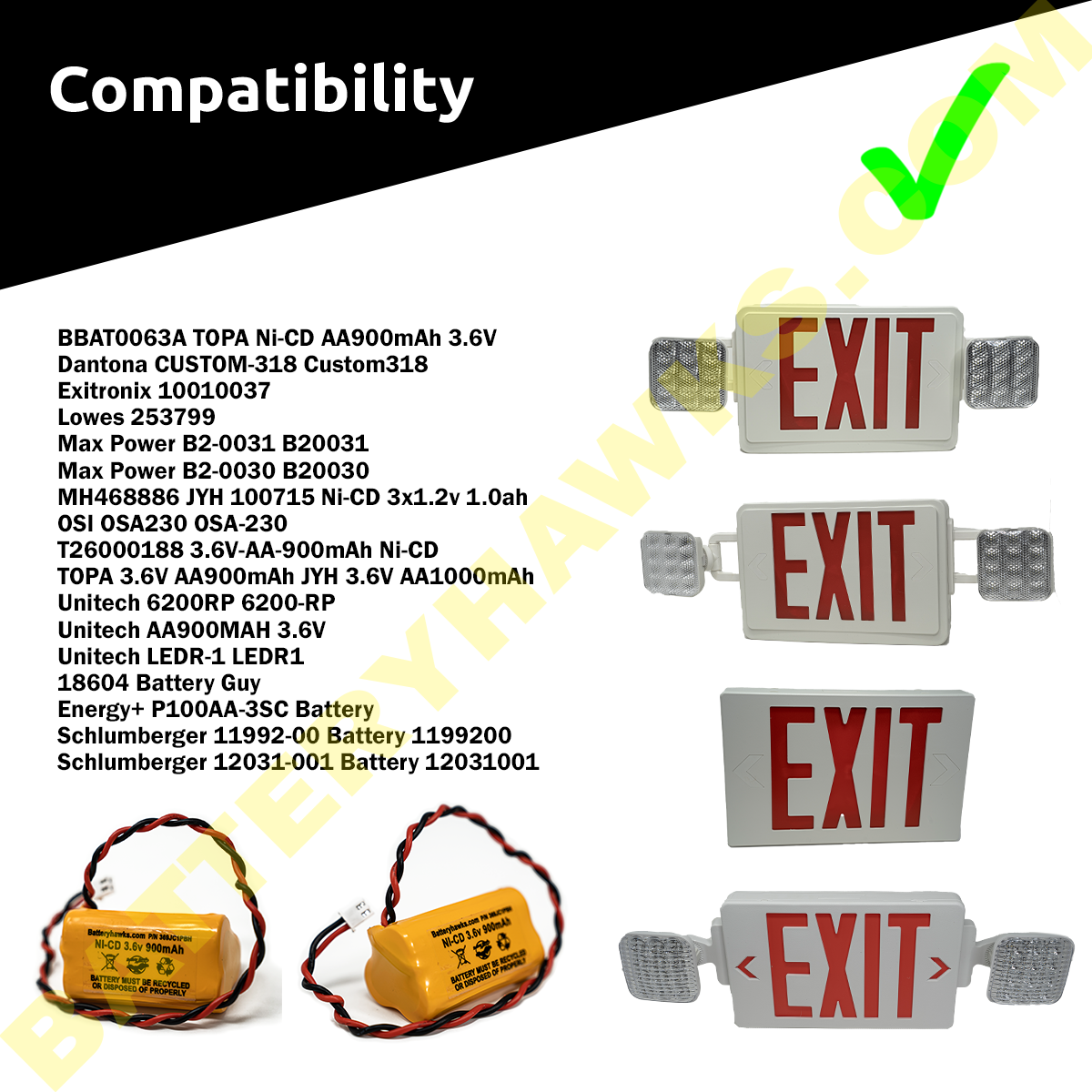 Unitech LEDR-1 LEDR1 Ni-CD Battery Replacement for Emergency / Exit Li ...