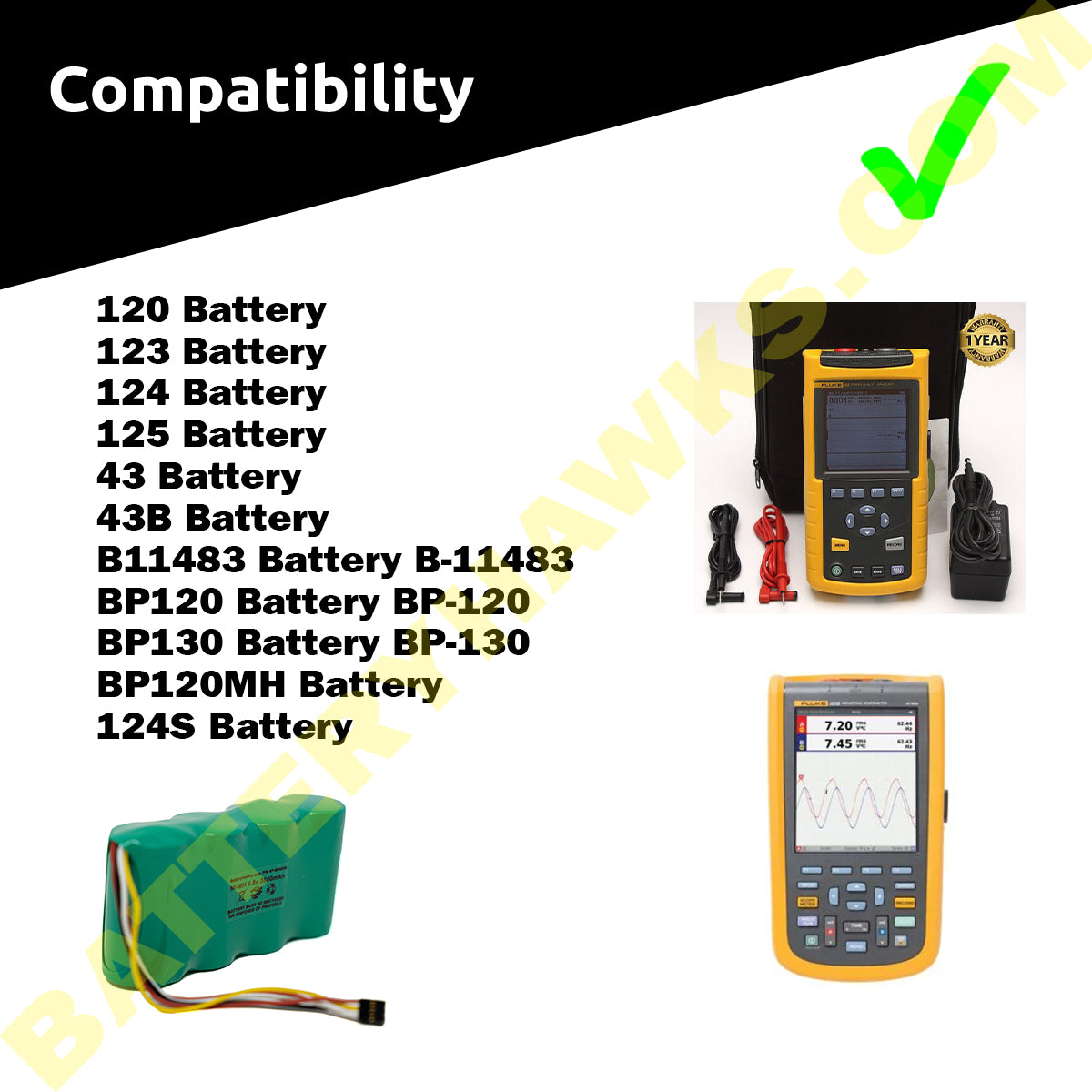 120 Battery Pack Replacement for Scopemeter Fluke Test Analyzers ...