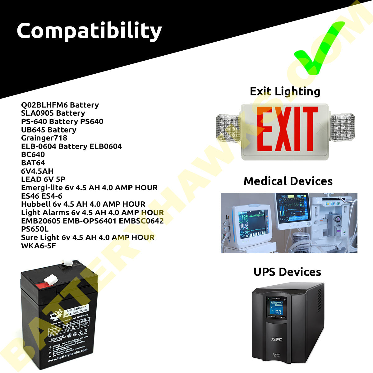 (2 Pack) BAT64 6V4.5AH LEAD 6V 5P SLA Battery Emergency Light Exit Sig ...