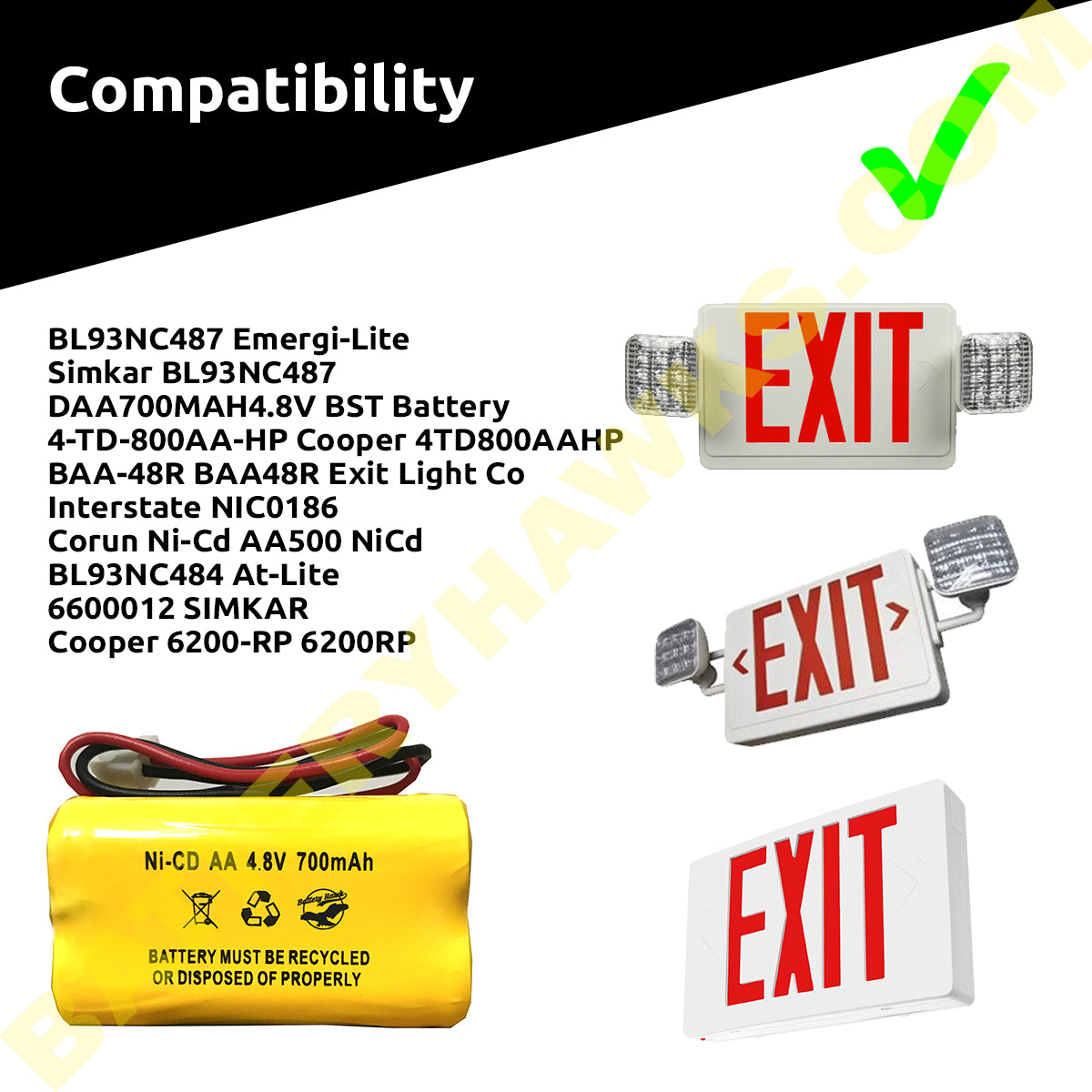 BAA-48R Ni-CD Battery Replacement for Emergency / Exit Light ...