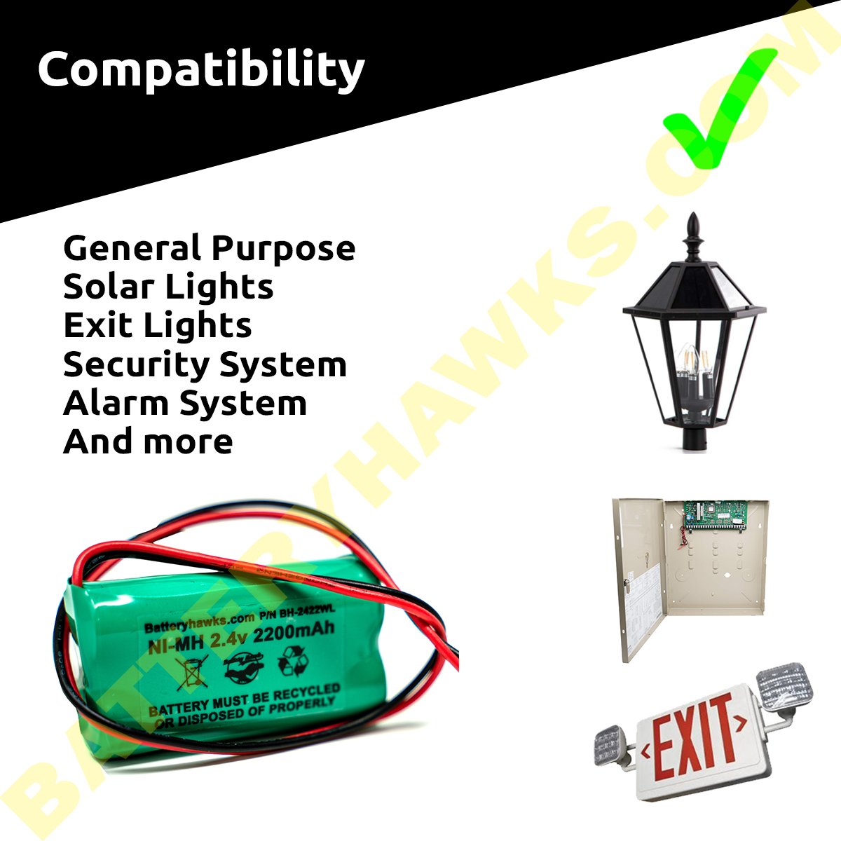 Exit Sign Battery Replacement Ni-CD Batteries For Emergency And Exit ...