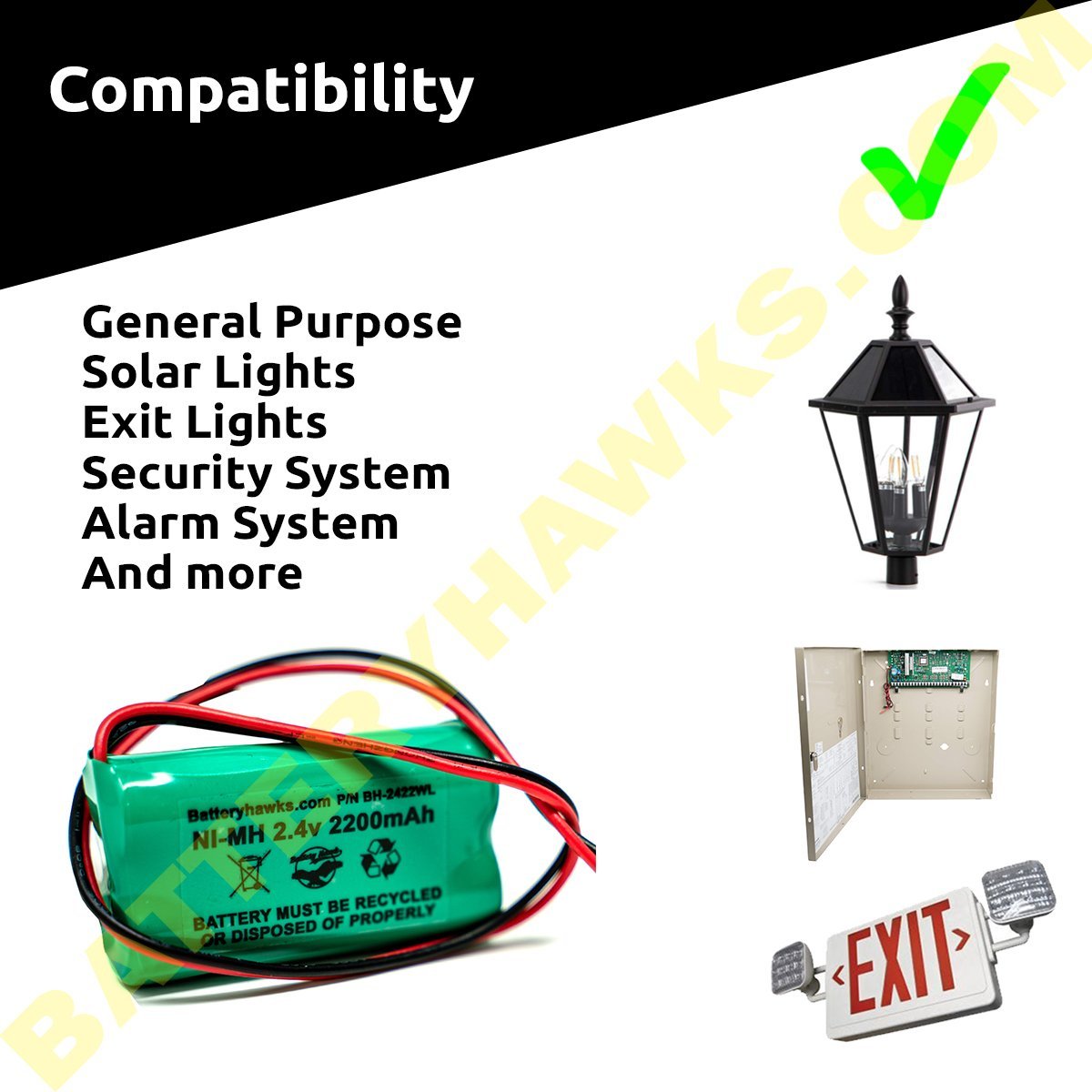 AA2200mAh 2.4V 2.2Ah Battery With Leads General Purpose Ni-MH for Sola ...