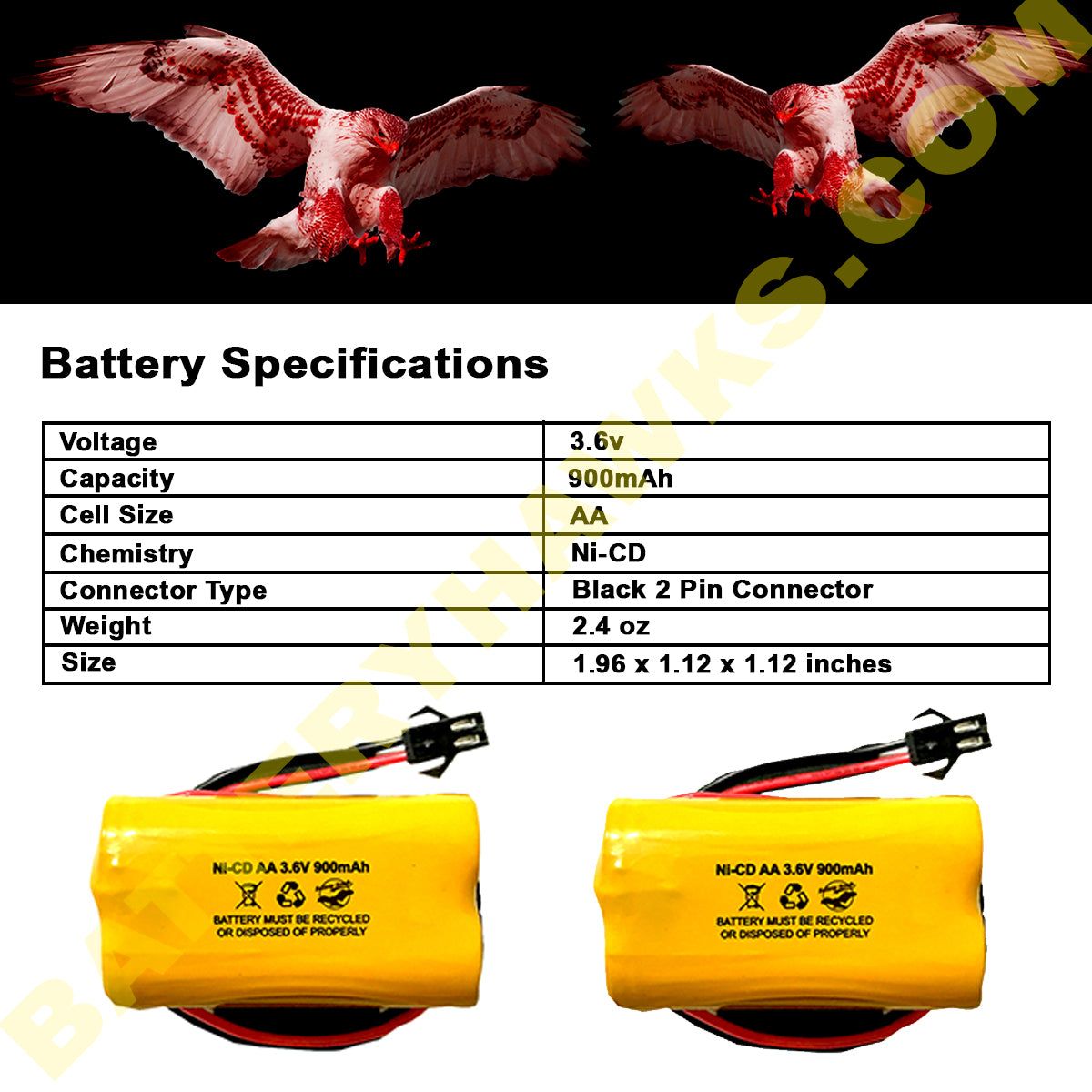 Unitech AA700MAH 3.6V Ni-CD Battery Replacement for Emergency / Exit L ...